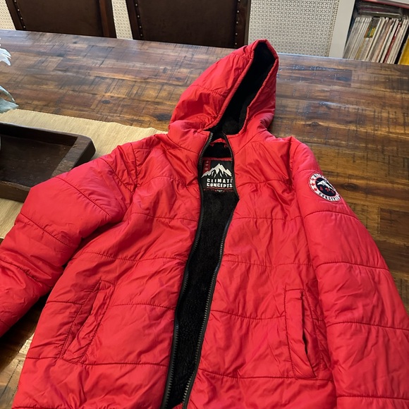 climate concept | Jackets & Coats | Red Puffer Jacket With Quilted ...